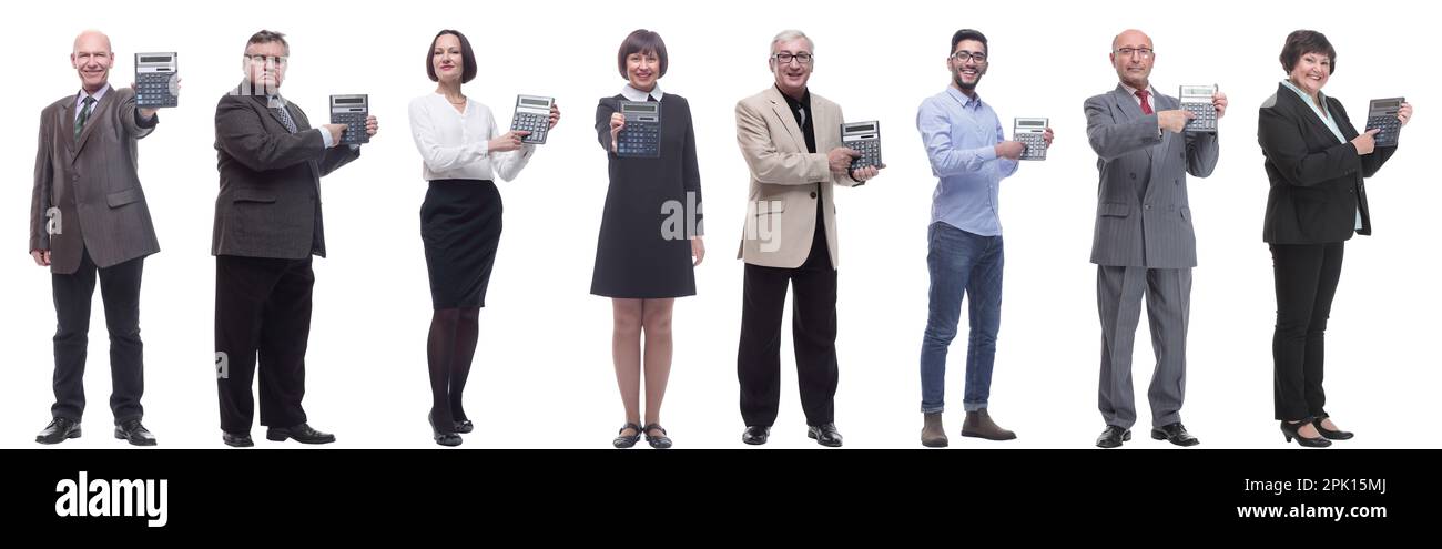 collage of people demonstrate calculator in hand isolated Stock Photo ...