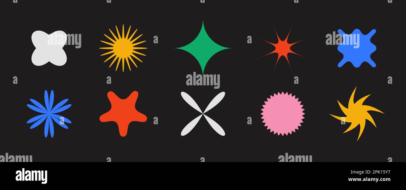 Primitive geometric shapes collection. Abstract stars and flowers forms ...