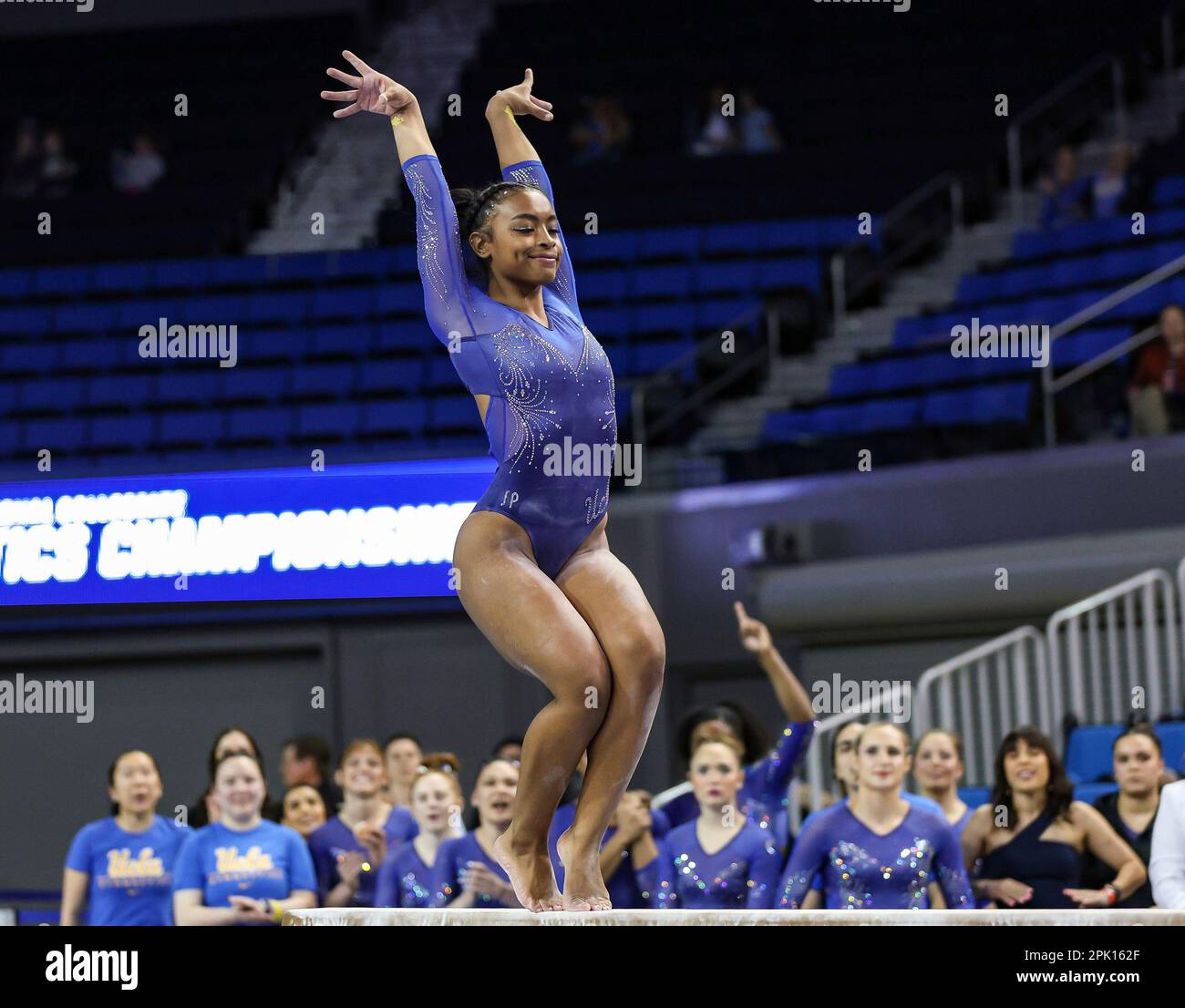 April 1, 2023: UCLA's Selena Harris competes on the balance beam during ...