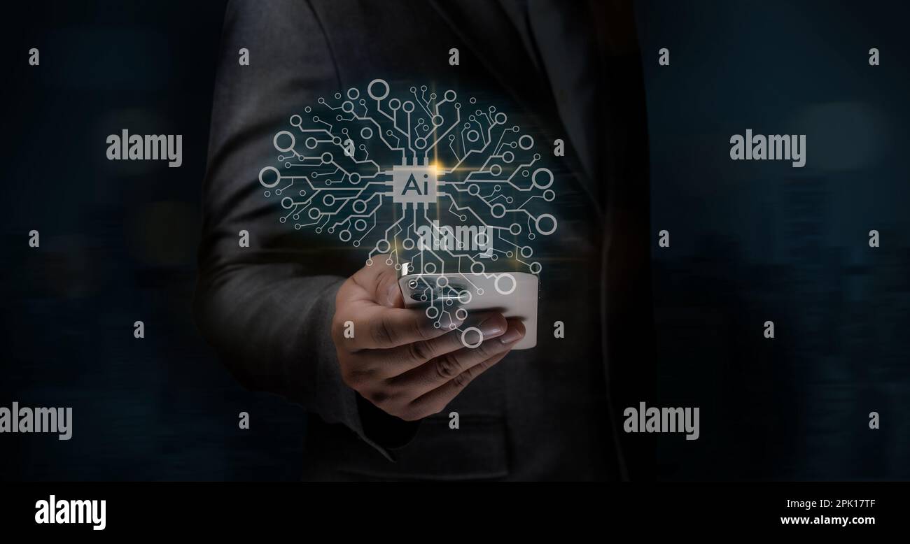 Artificial Intelligence (AI) Businessman hand working computer big data ...