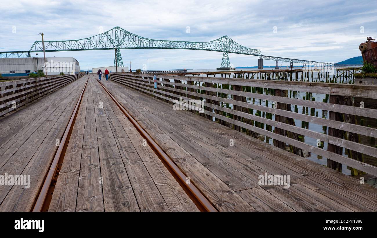 industrial bridge with bridge made of structural steel. Fixed bridge ...