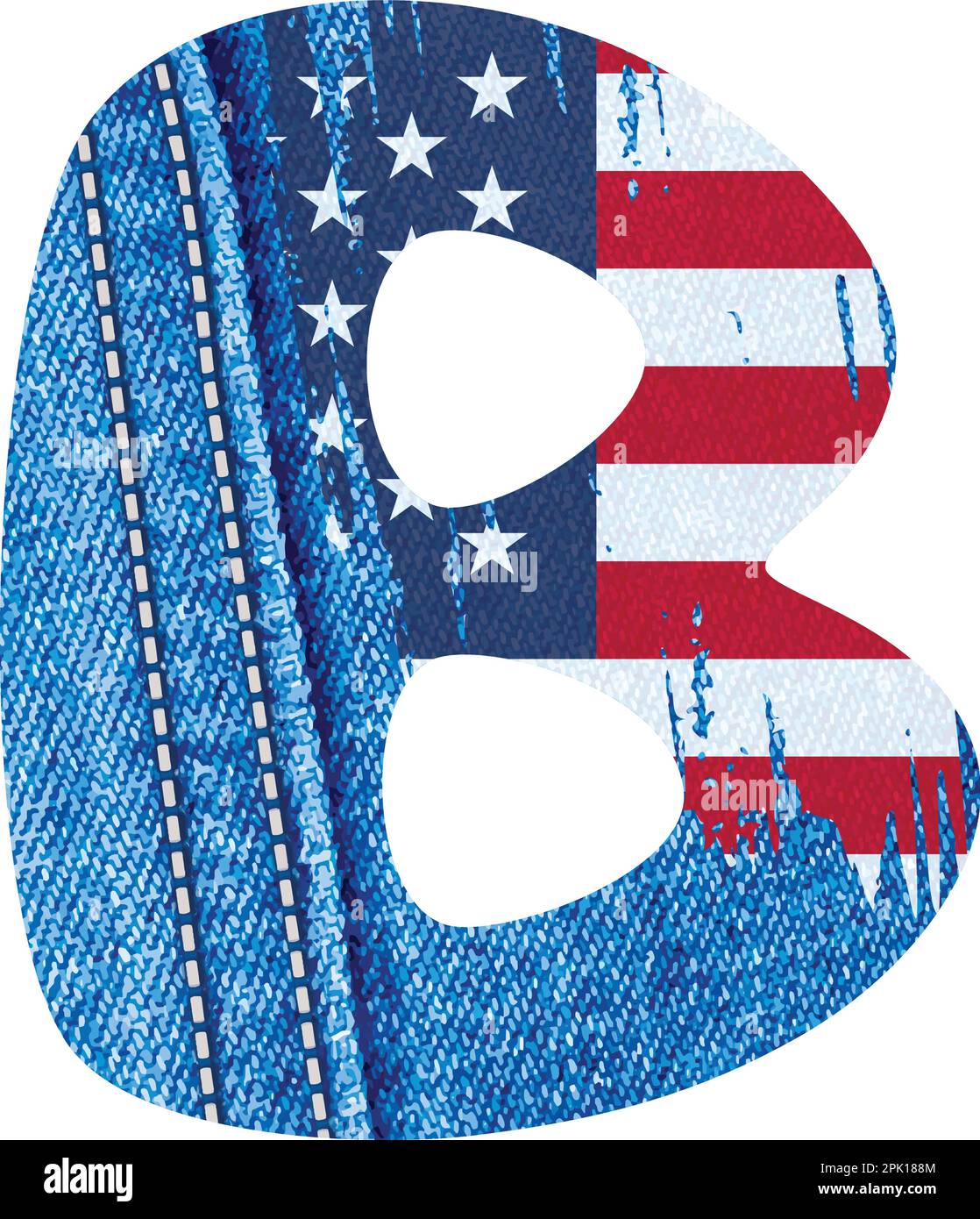 B letter with the texture of jean fabric and American flag as a brush ...