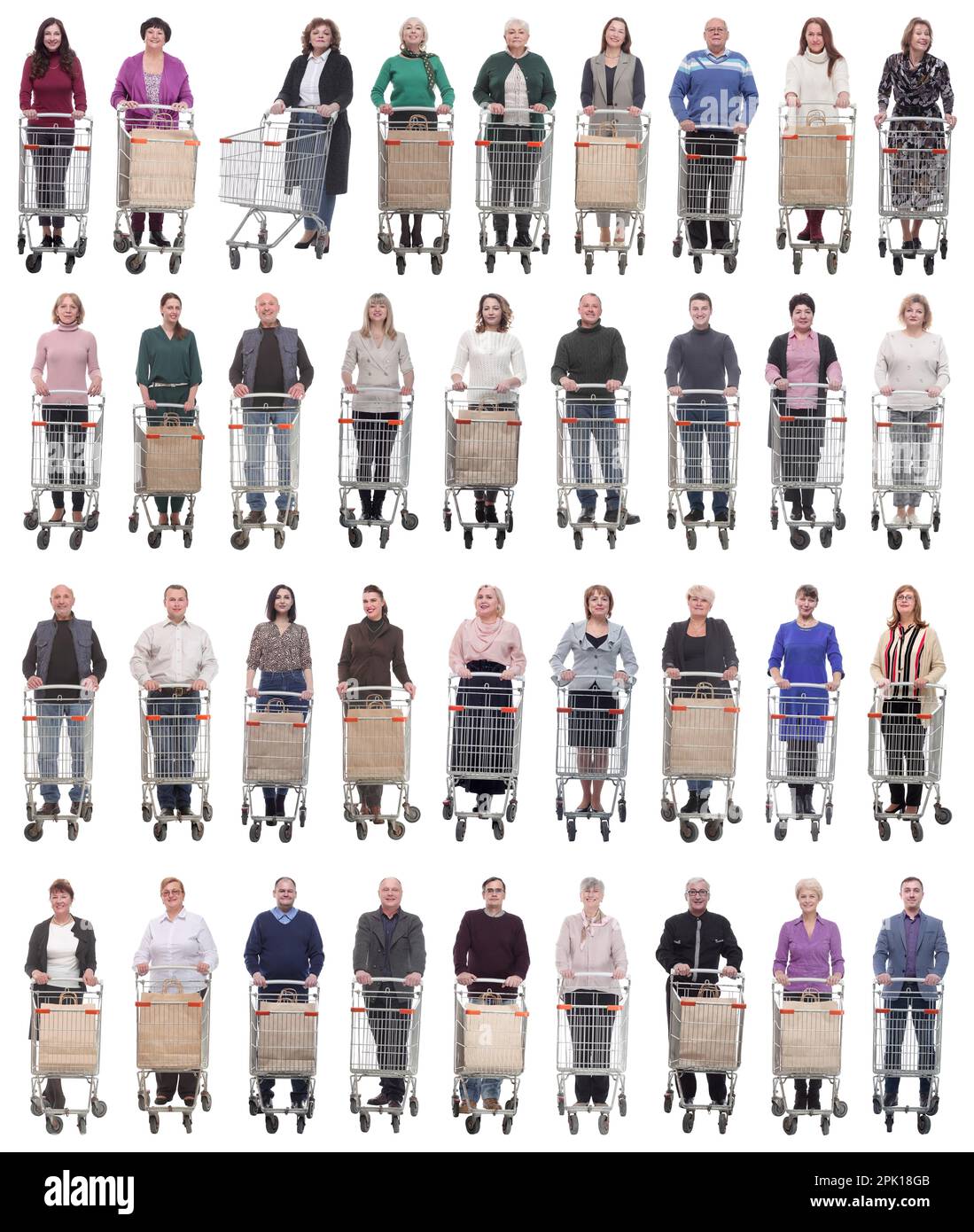 collage group of people with cart isolated on white Stock Photo - Alamy