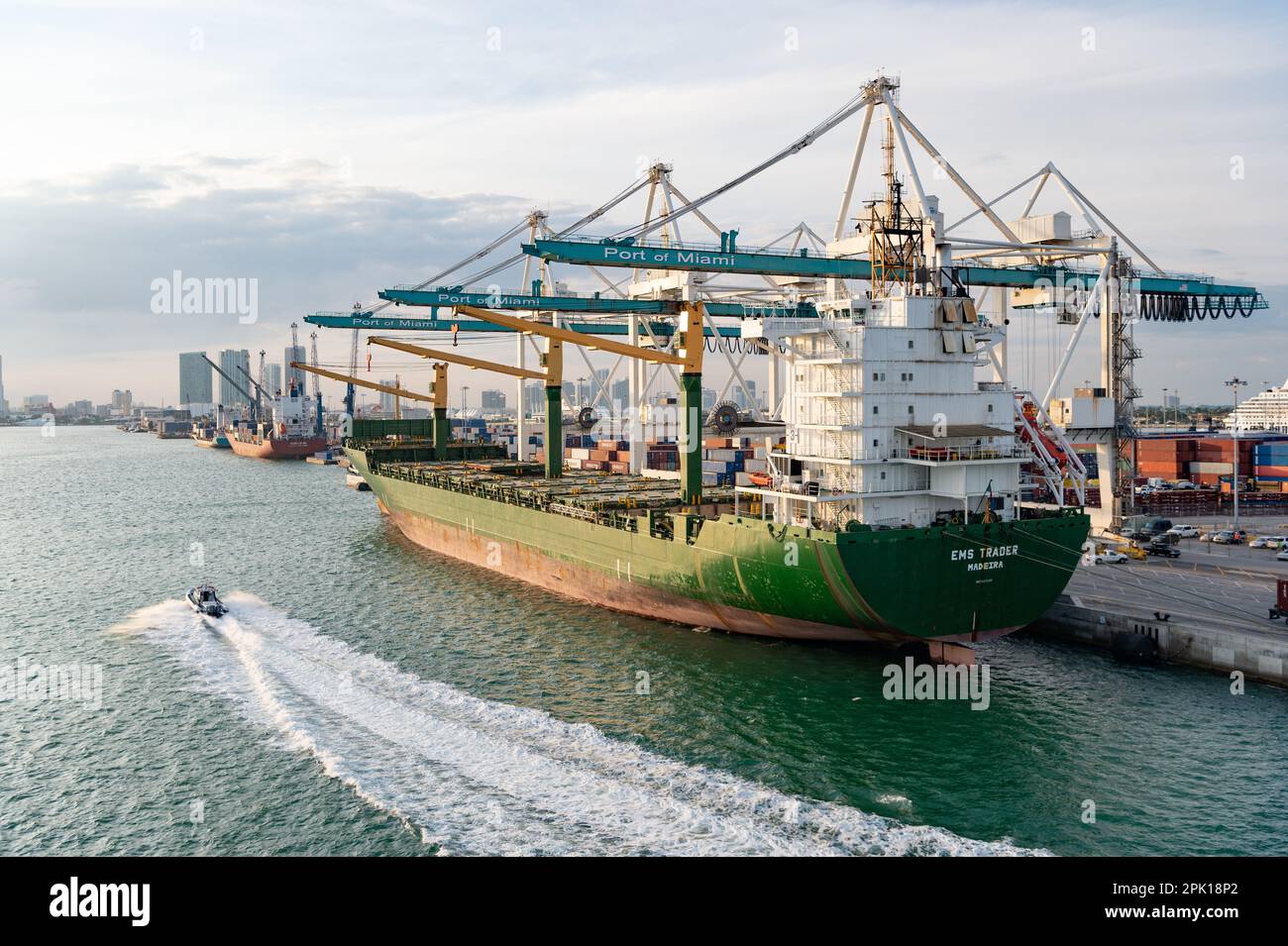 Miami, Florida USA - March 18, 2016: cargo ship transportation with ...
