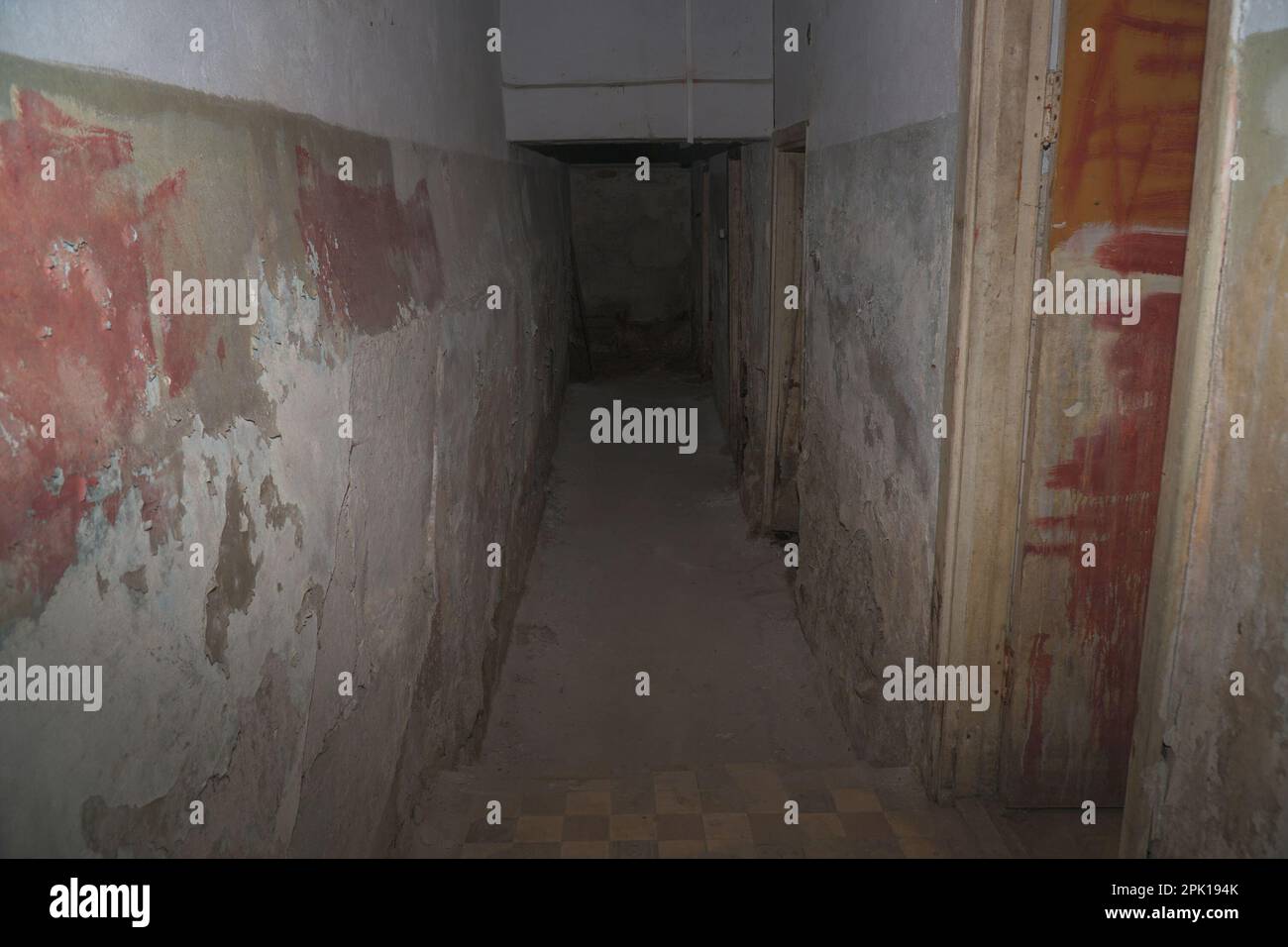 An old abandoned dungeon or basement in ruins. Shelter underground ...