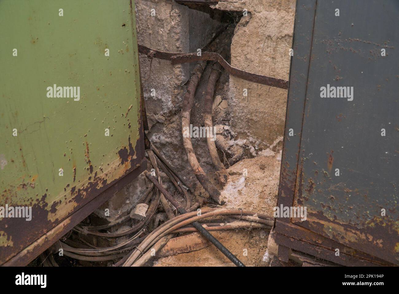Old thick electrical cables in the dungeon or in the basement Stock ...