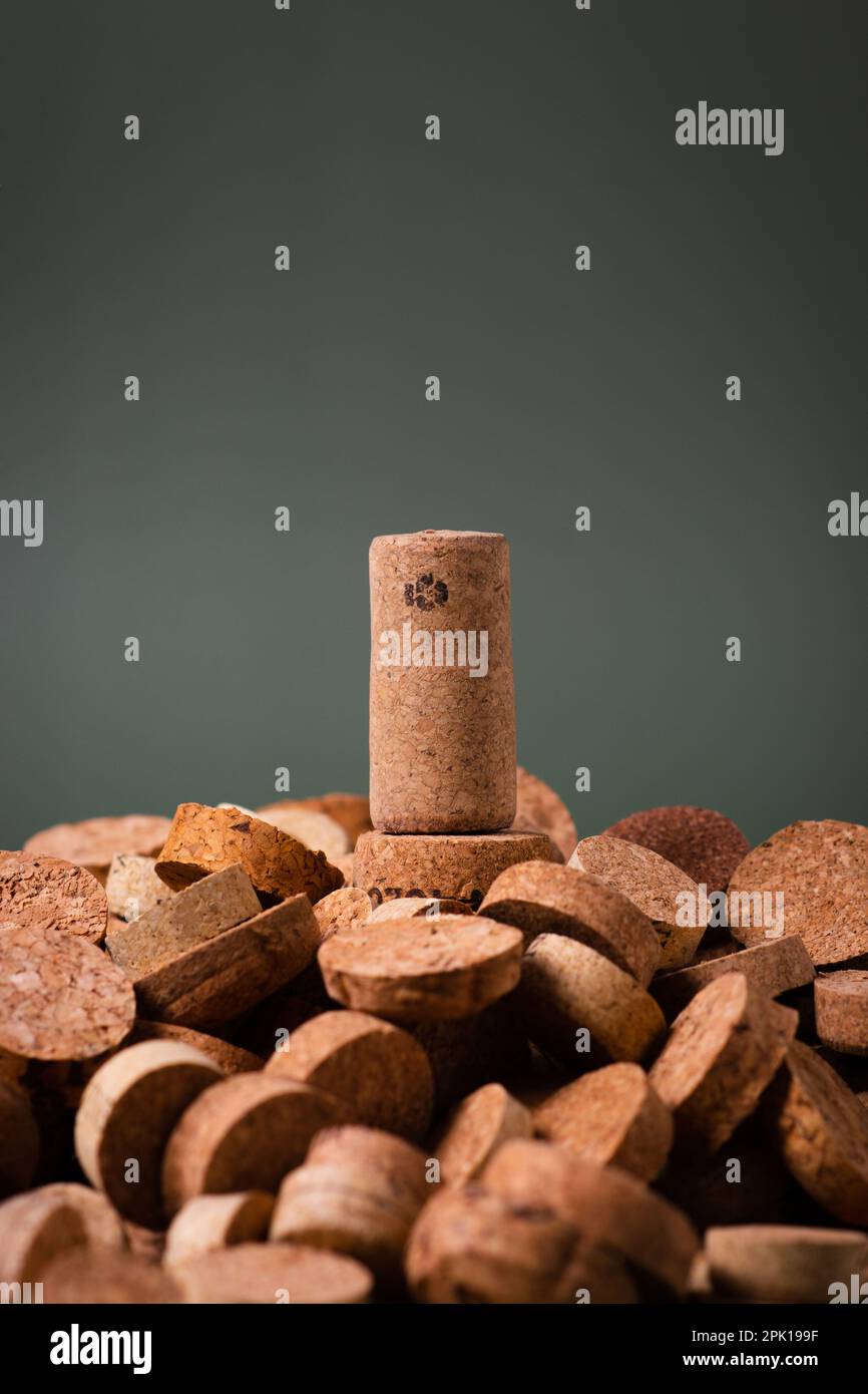 Recycling symbol and wine cork for secondary use. Preservation of the ...