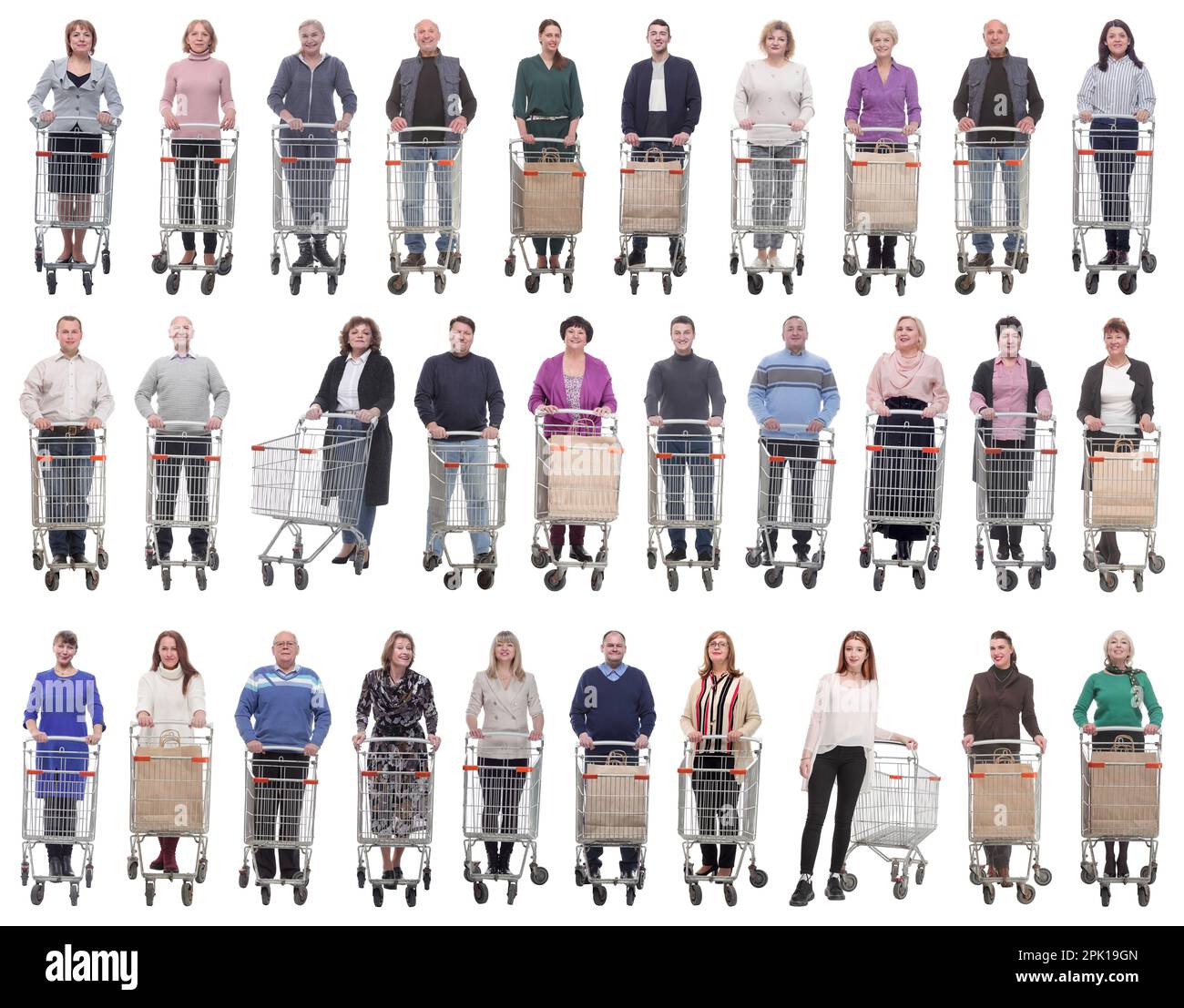 collage group of people with cart isolated on white Stock Photo - Alamy