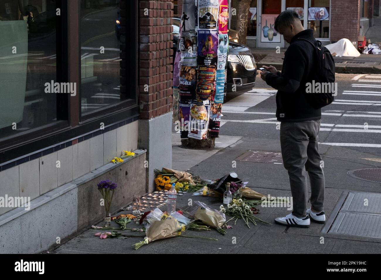 Seattle, USA. 4 Apr, 2023. The Elijah Lewis Memorial on Pike and ...