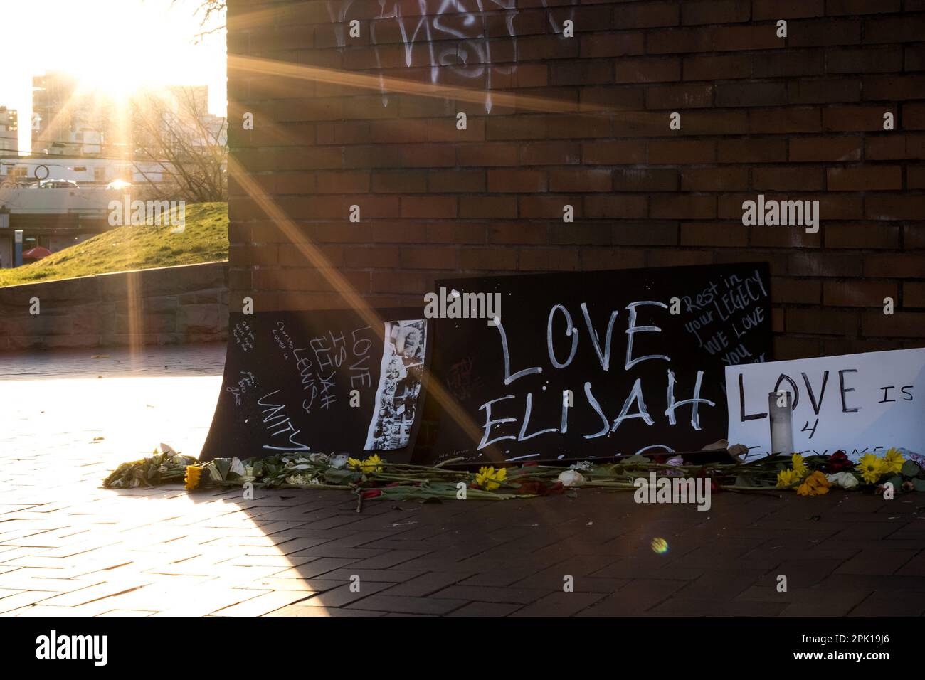 Seattle, USA. 4 Apr, 2023. The Elijah Lewis Memorial on Pine and ...