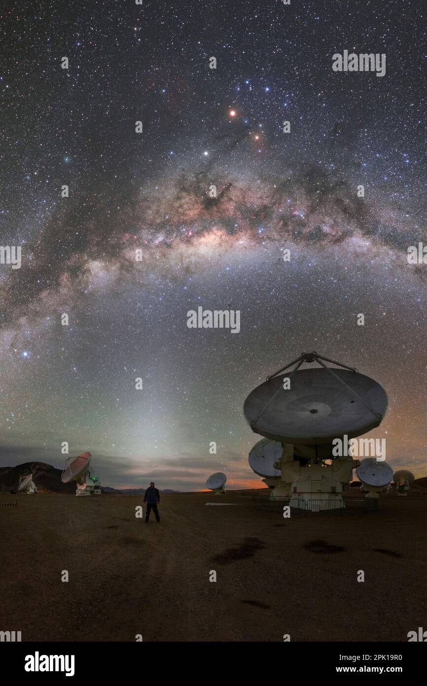 Man staring at the night sky, ALMA, Chile Stock Photo - Alamy