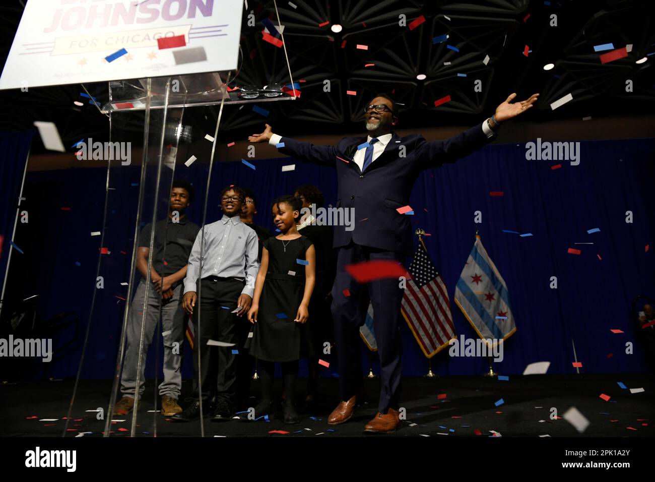 Chicago Mayor-elect Brandon Johnson celebrates with supporters after ...
