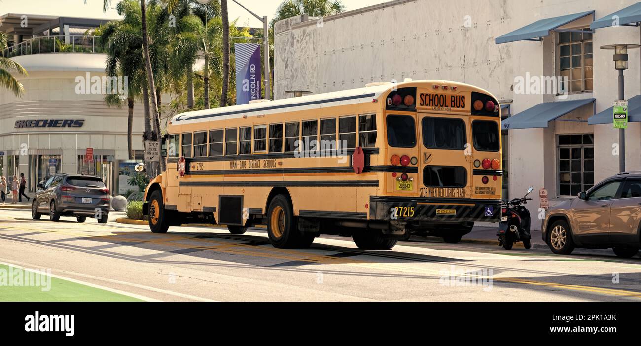 Los Angeles, California USA - April 14, 2021: school bus of miami dade ...