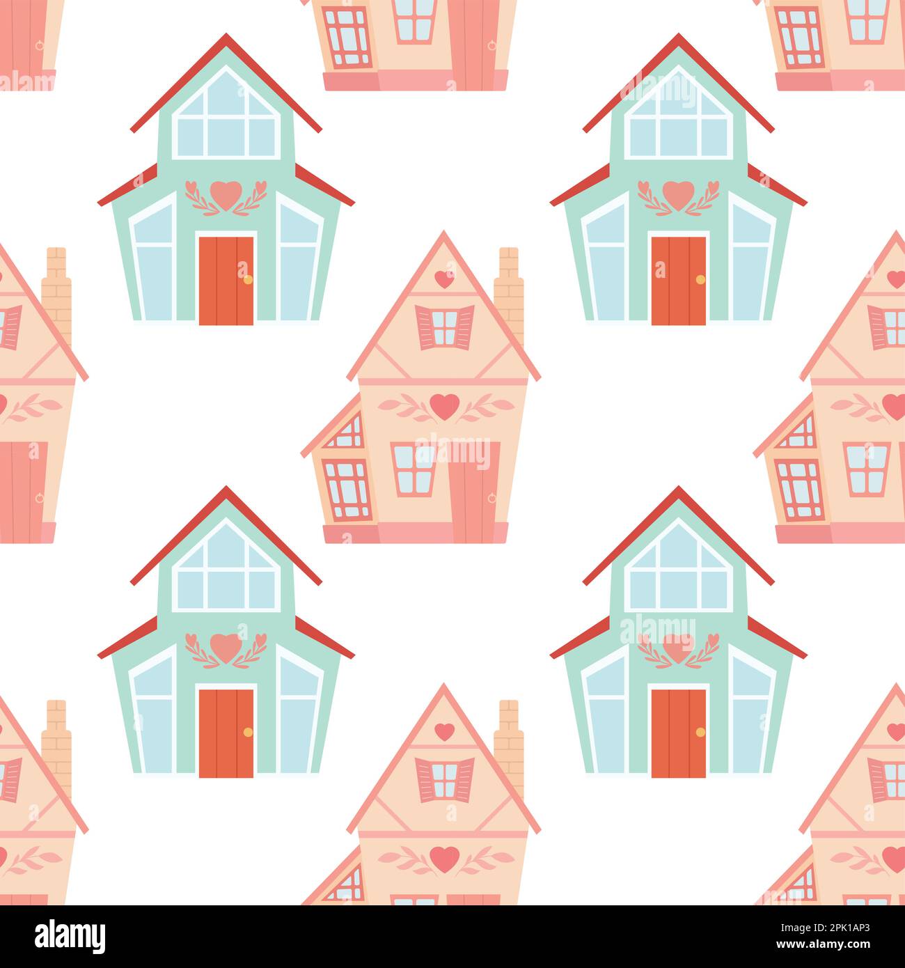 Vector seamless pattern with a cute country houses on white background ...