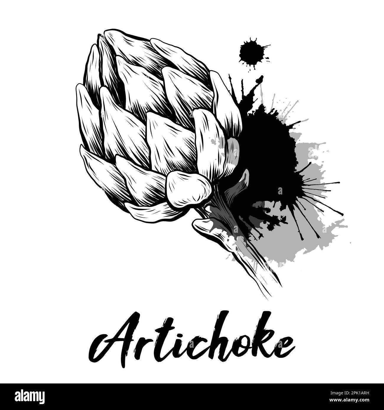 Vector monochrome illustration of hand drawn artichokes with ink ...