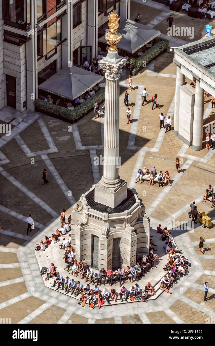 Aerial view of Paternoster column and people surround in London, United ...
