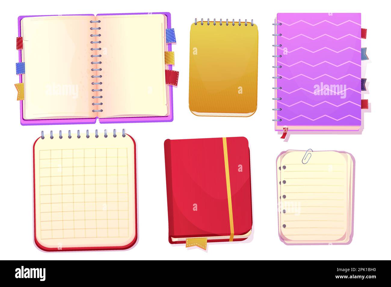 Set diary, note book in cartoon style top view, open, closed isolated ...