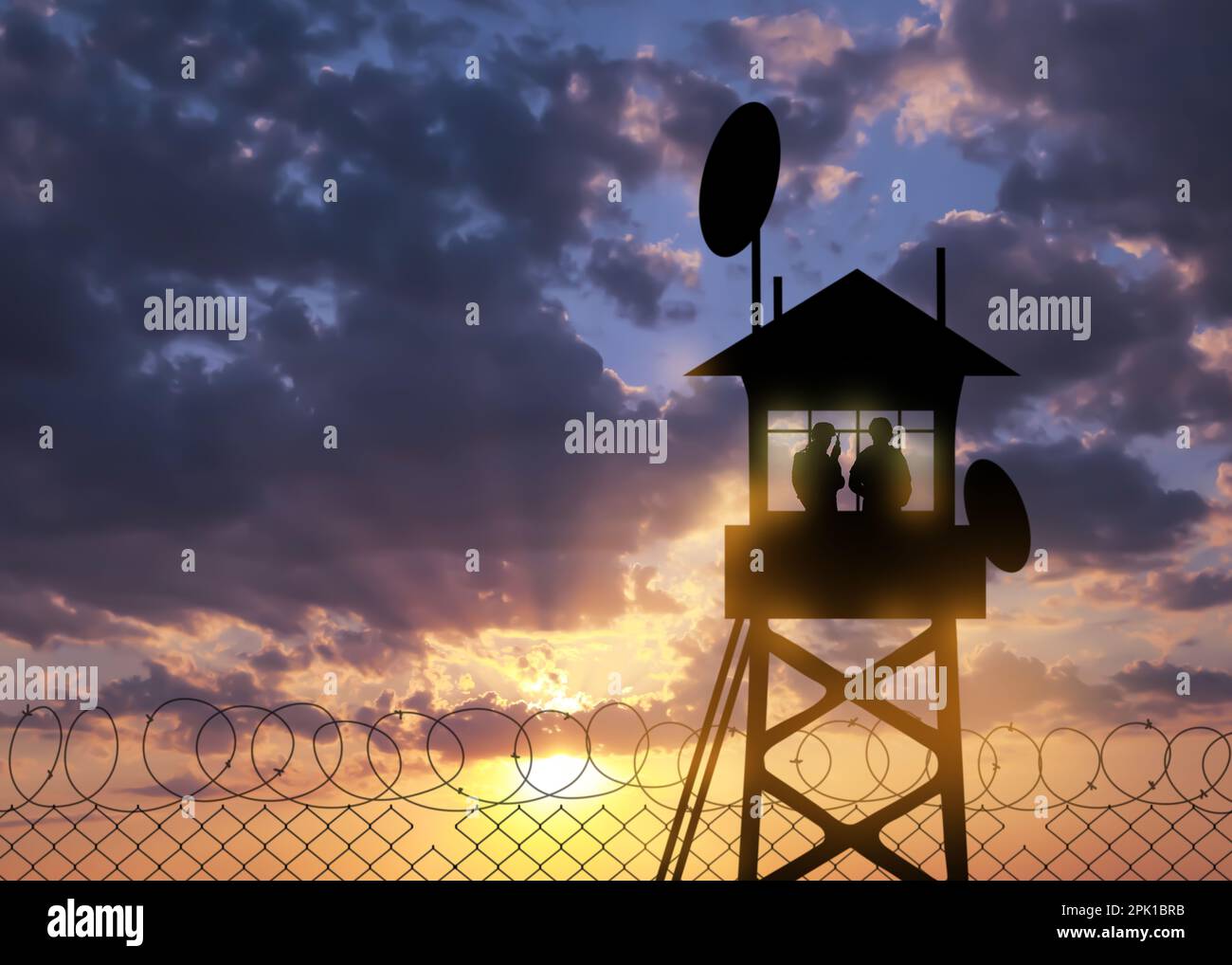 Silhouettes of border guards at post outdoors in early morning Stock ...