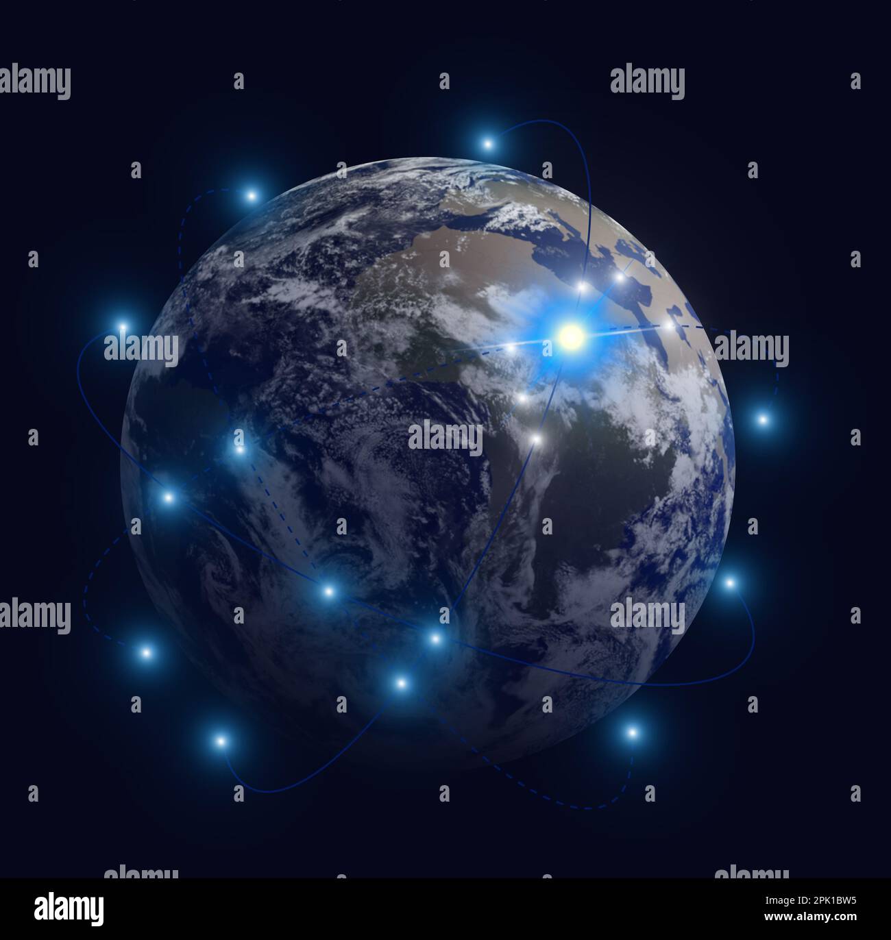 Internet technology concept. Earth and network connection lines in ...