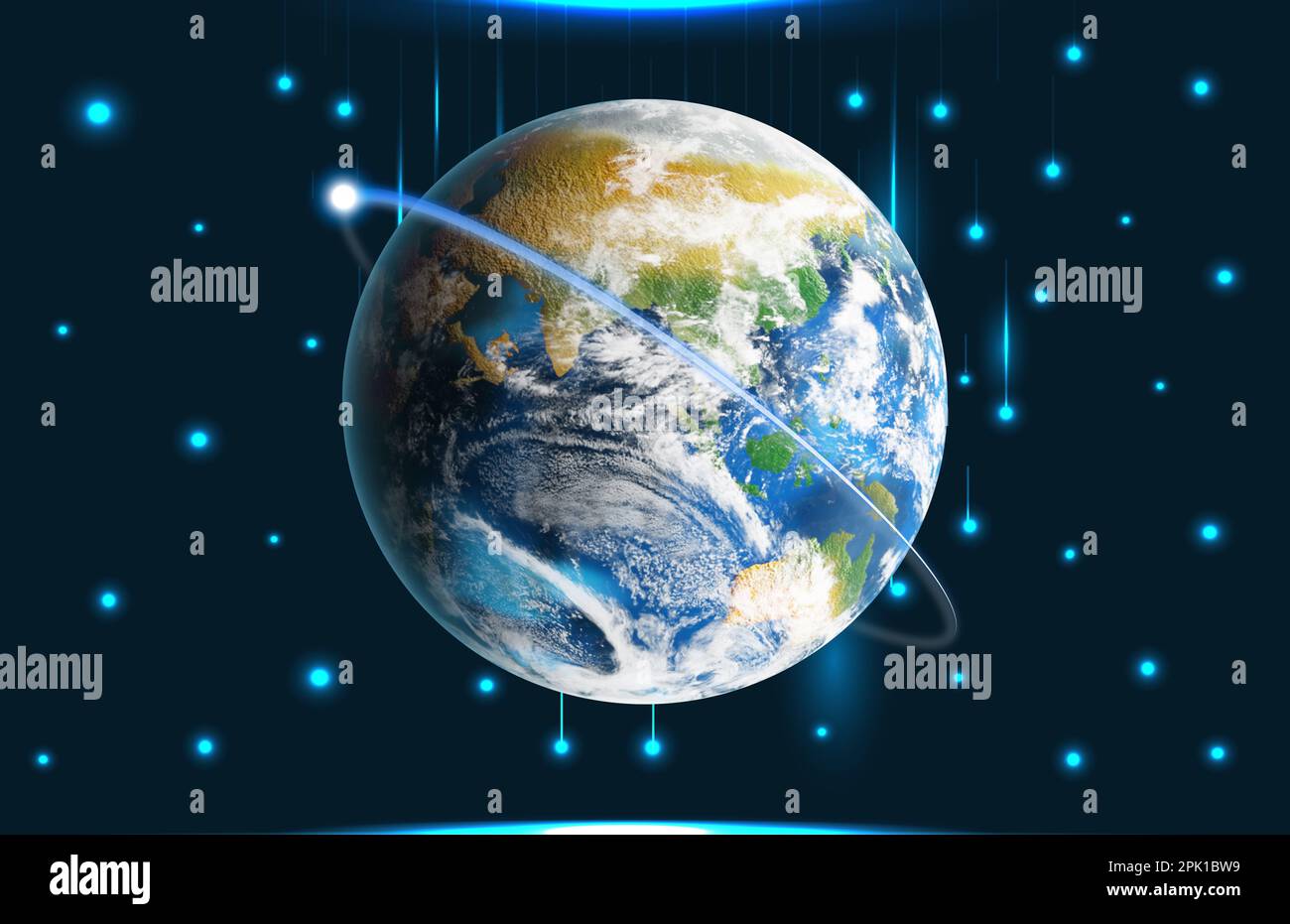 Internet technology concept. Earth surrounded by satellites for network ...