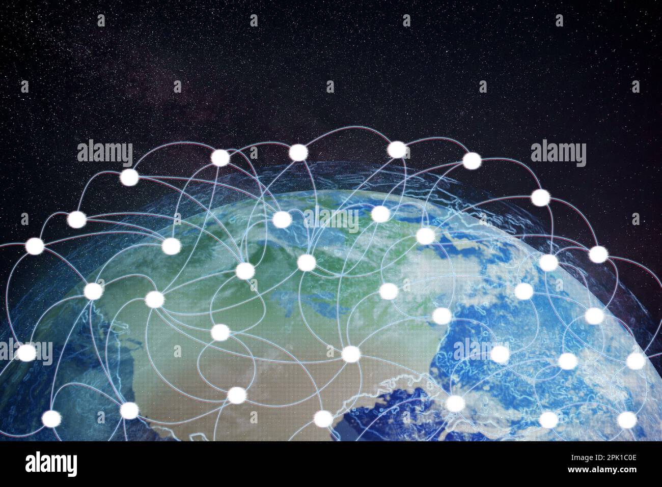 Global network. Earth and internet connection lines in starry sky Stock ...