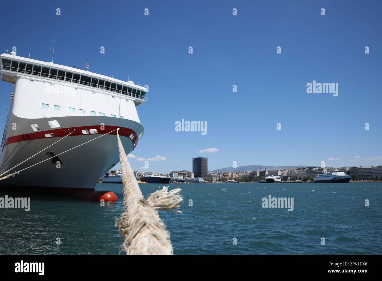 Modern ferry moored in sea port on sunny day Stock Photo - Alamy