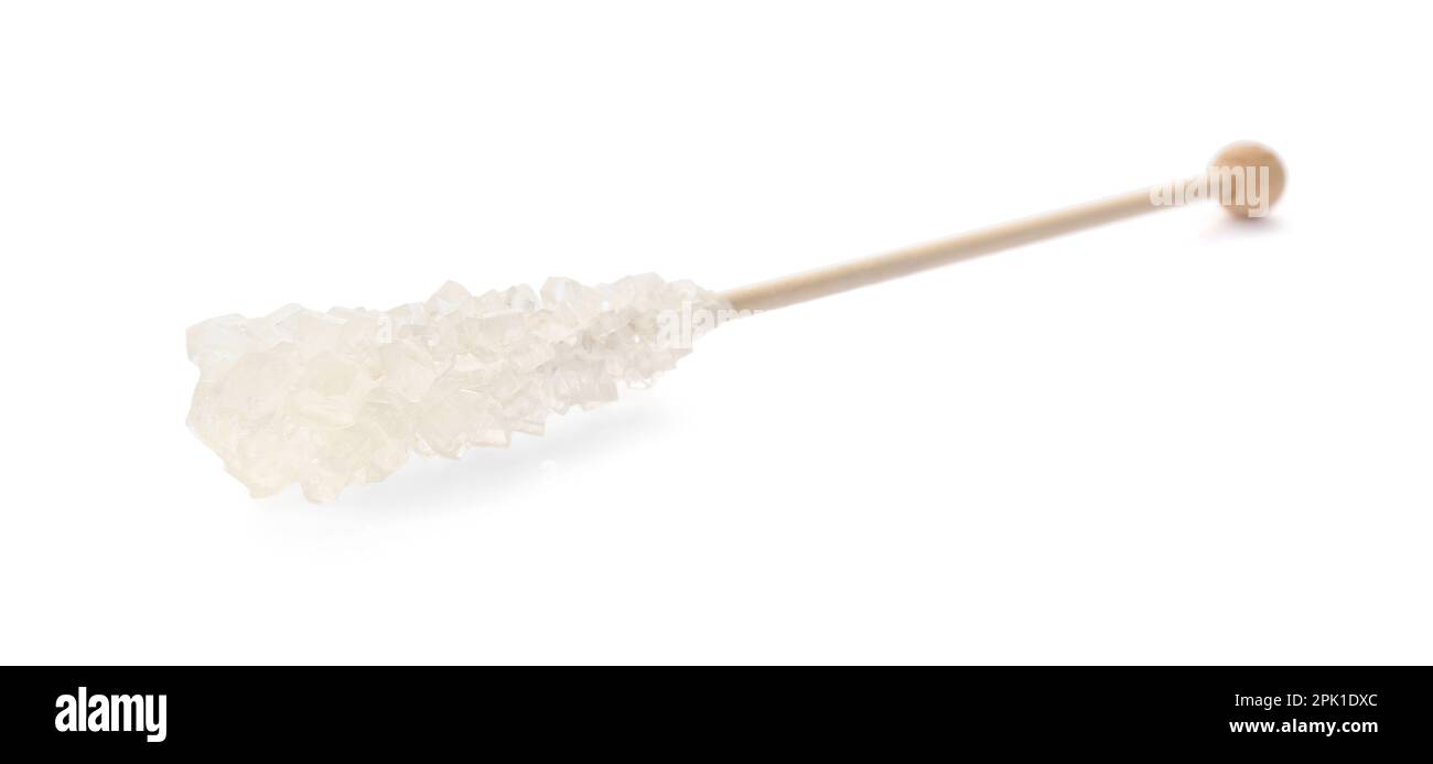 Wooden stick with sugar crystals isolated on white. Tasty rock candy ...