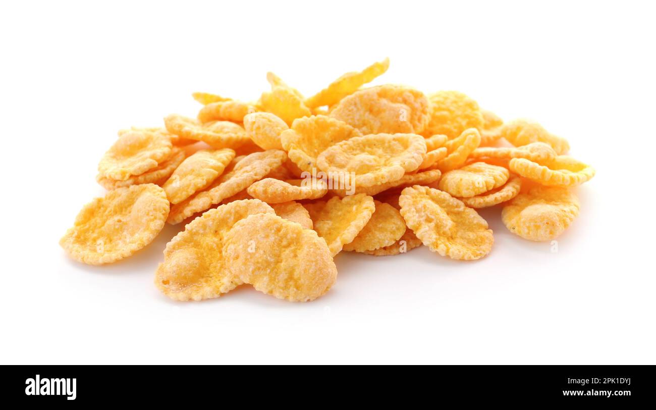 Pile of tasty corn flakes on white background Stock Photo - Alamy