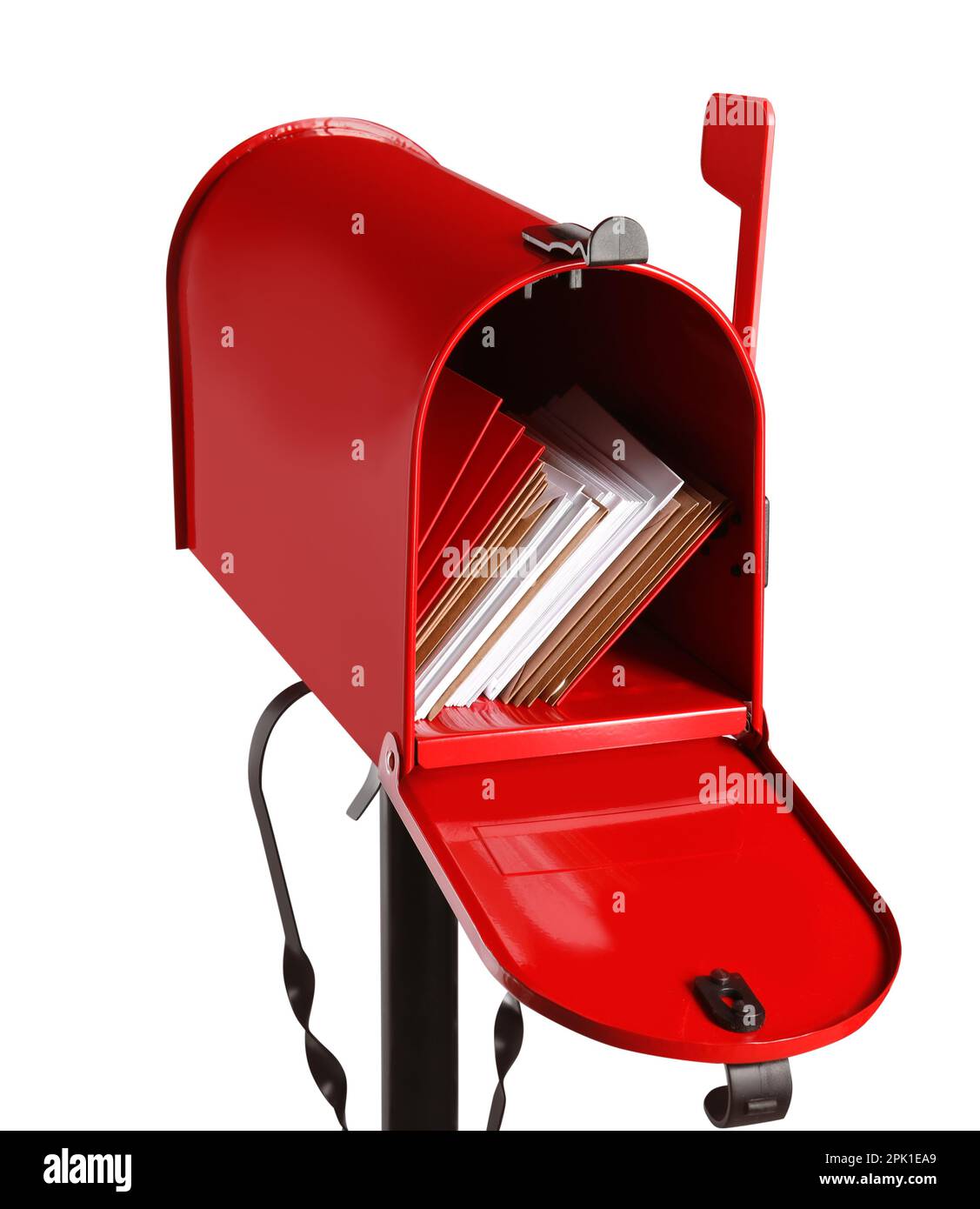 Red letter box with envelopes isolated on white Stock Photo - Alamy