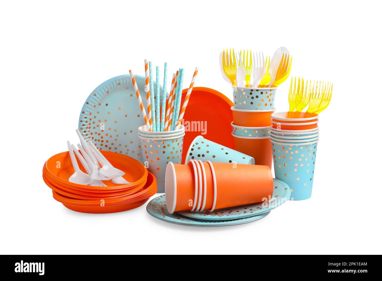 Set of different disposable tableware on white background Stock Photo ...