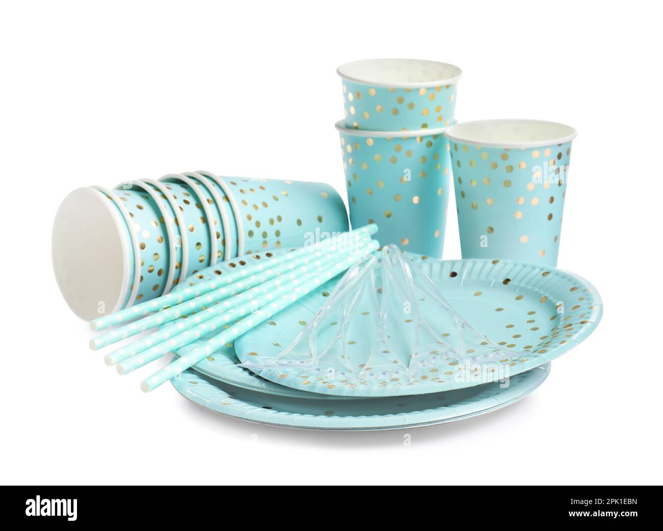 Set of disposable tableware on white background Stock Photo - Alamy