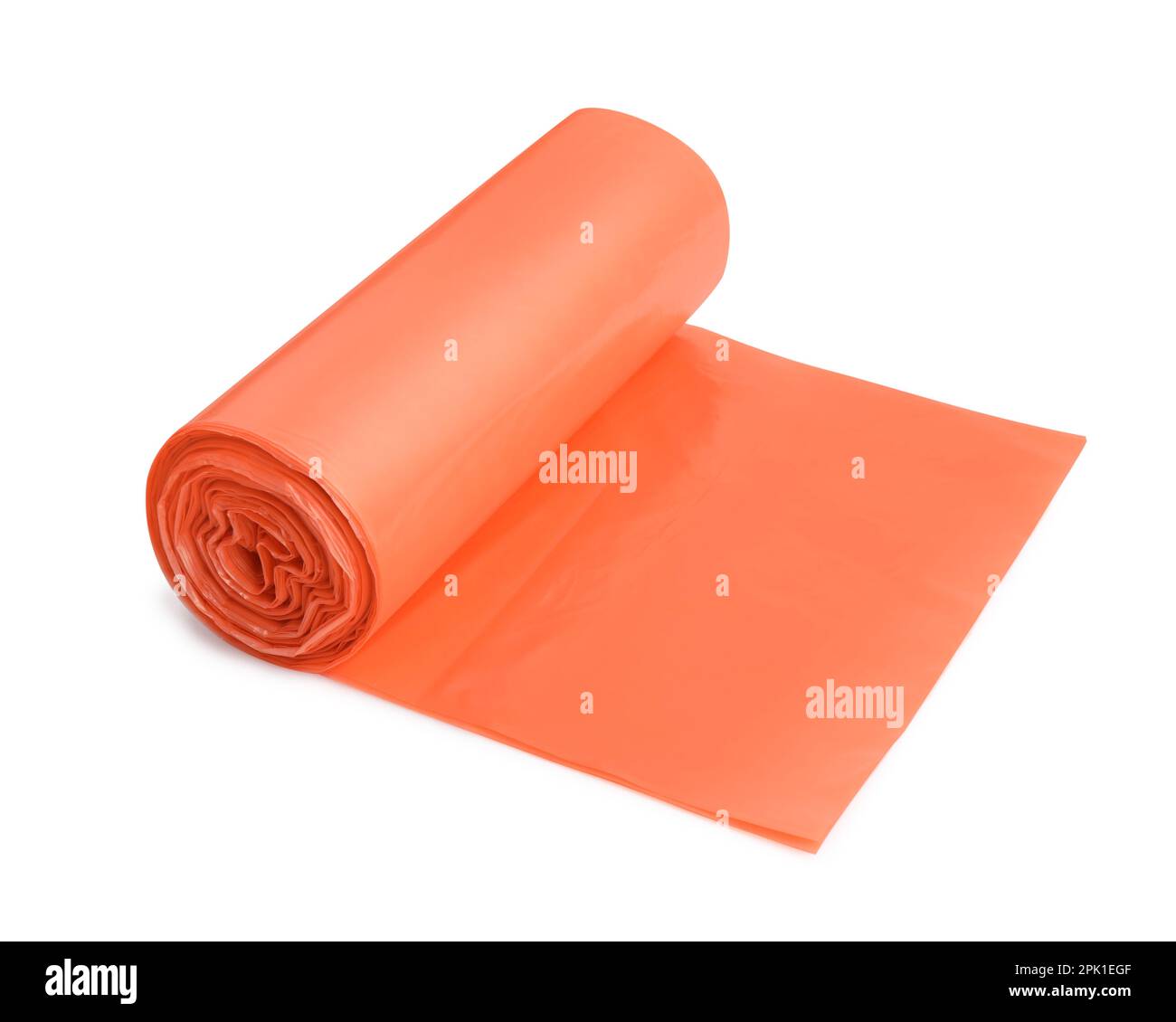 Roll of orange garbage bags isolated on white Stock Photo - Alamy