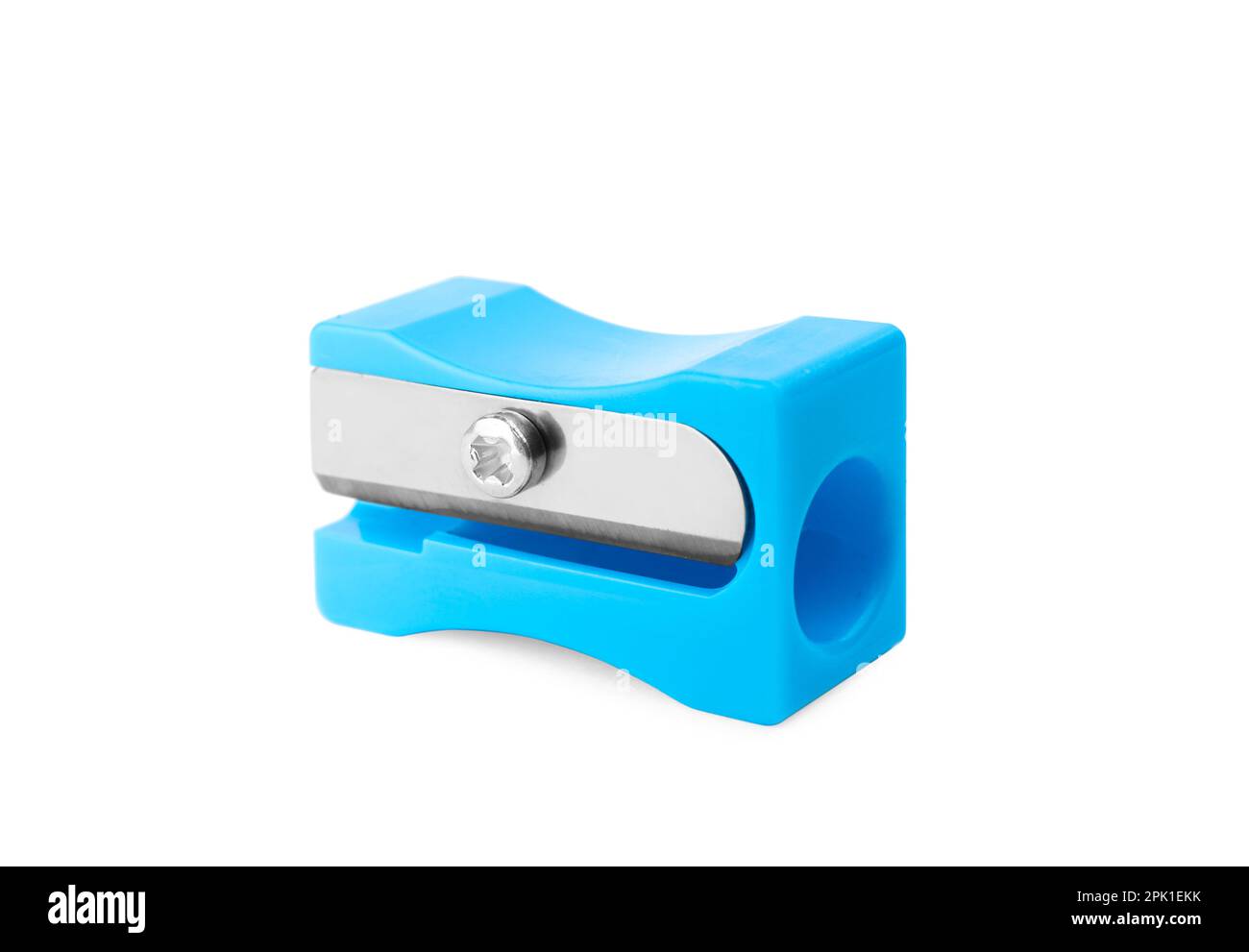 Plastic light blue pencil sharpener isolated on white Stock Photo - Alamy