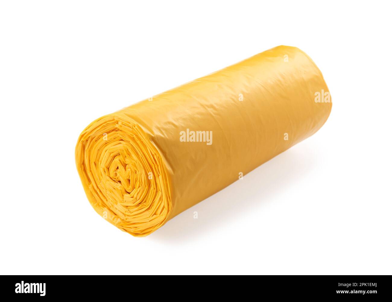 Roll of yellow garbage bags isolated on white Stock Photo - Alamy