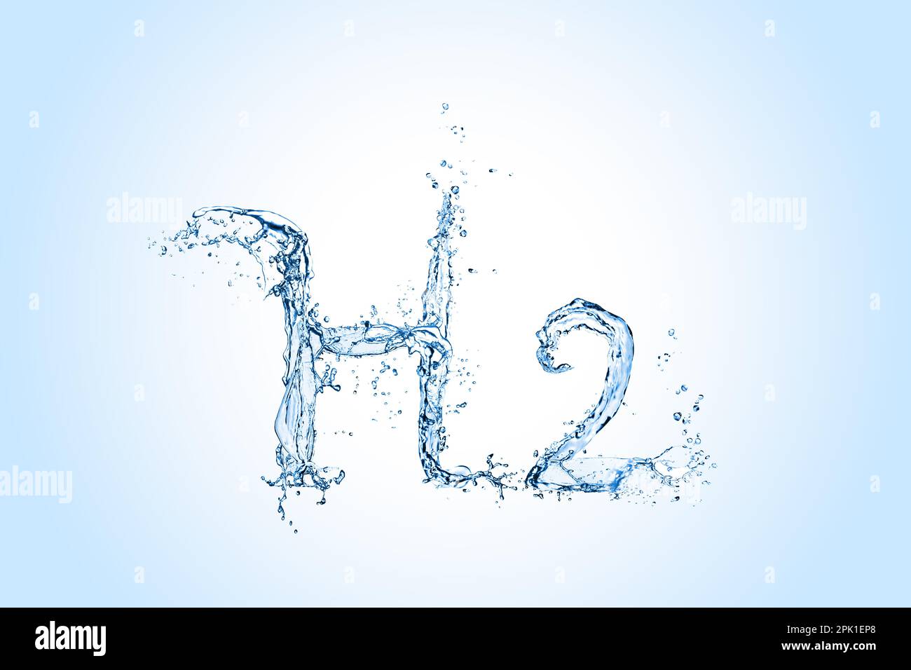 Chemical formula H2 made of water on light blue background Stock Photo ...
