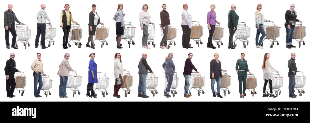 group of people with cart isolated on white Stock Photo - Alamy