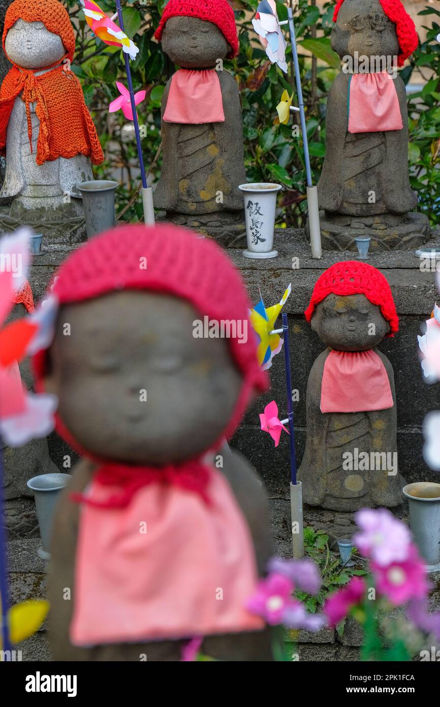 Tokyo, Japan - March 9, 2023: Jizo statues at Zojoji Temple is a ...