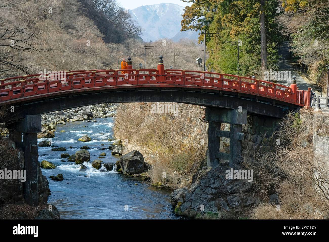 Nikko, Japan - March 11, 2023: A buddhist monk on the Shinkyo Bridge in ...