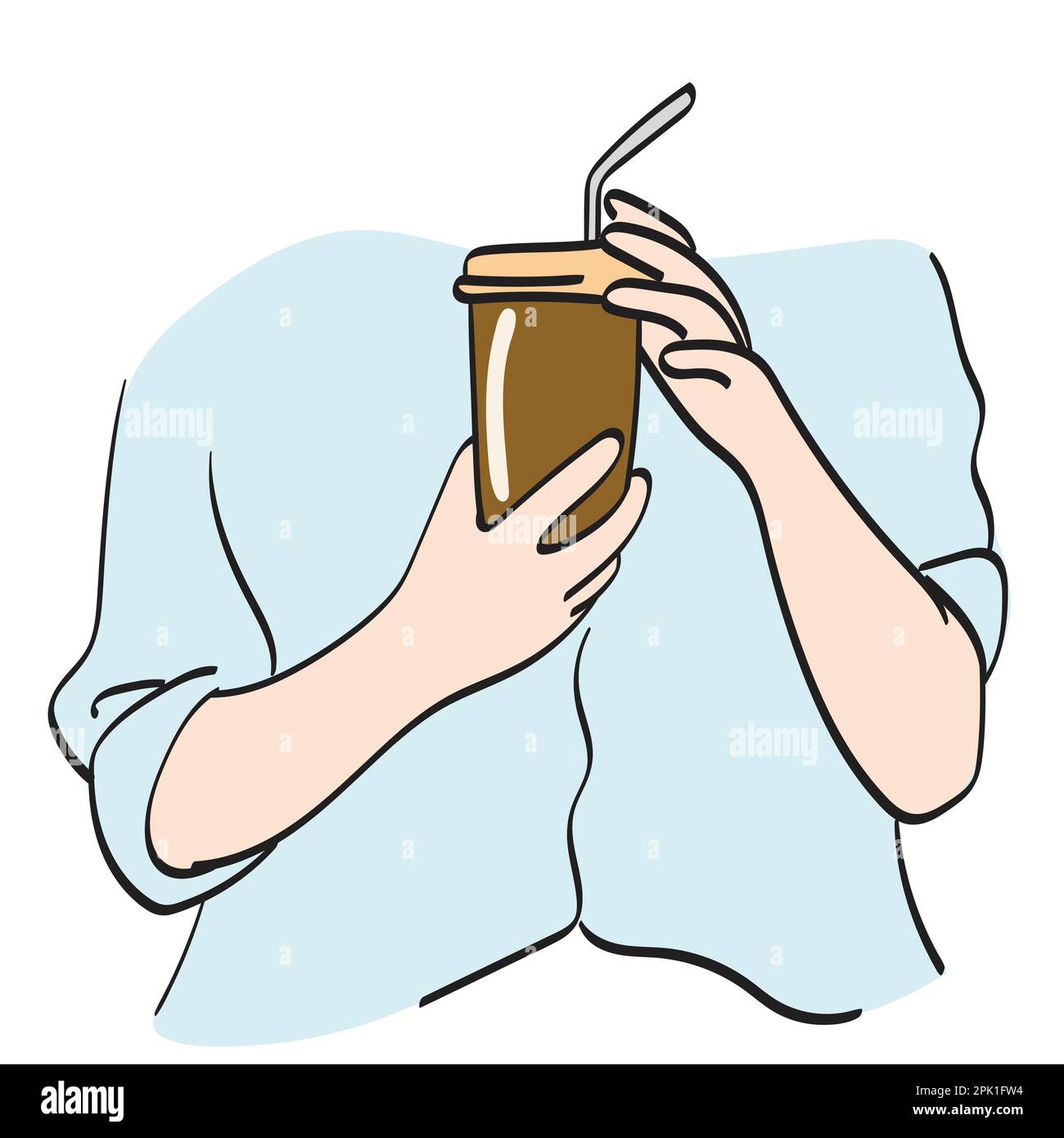 closeup hand holding takeaway iced coffee illustration vector hand ...