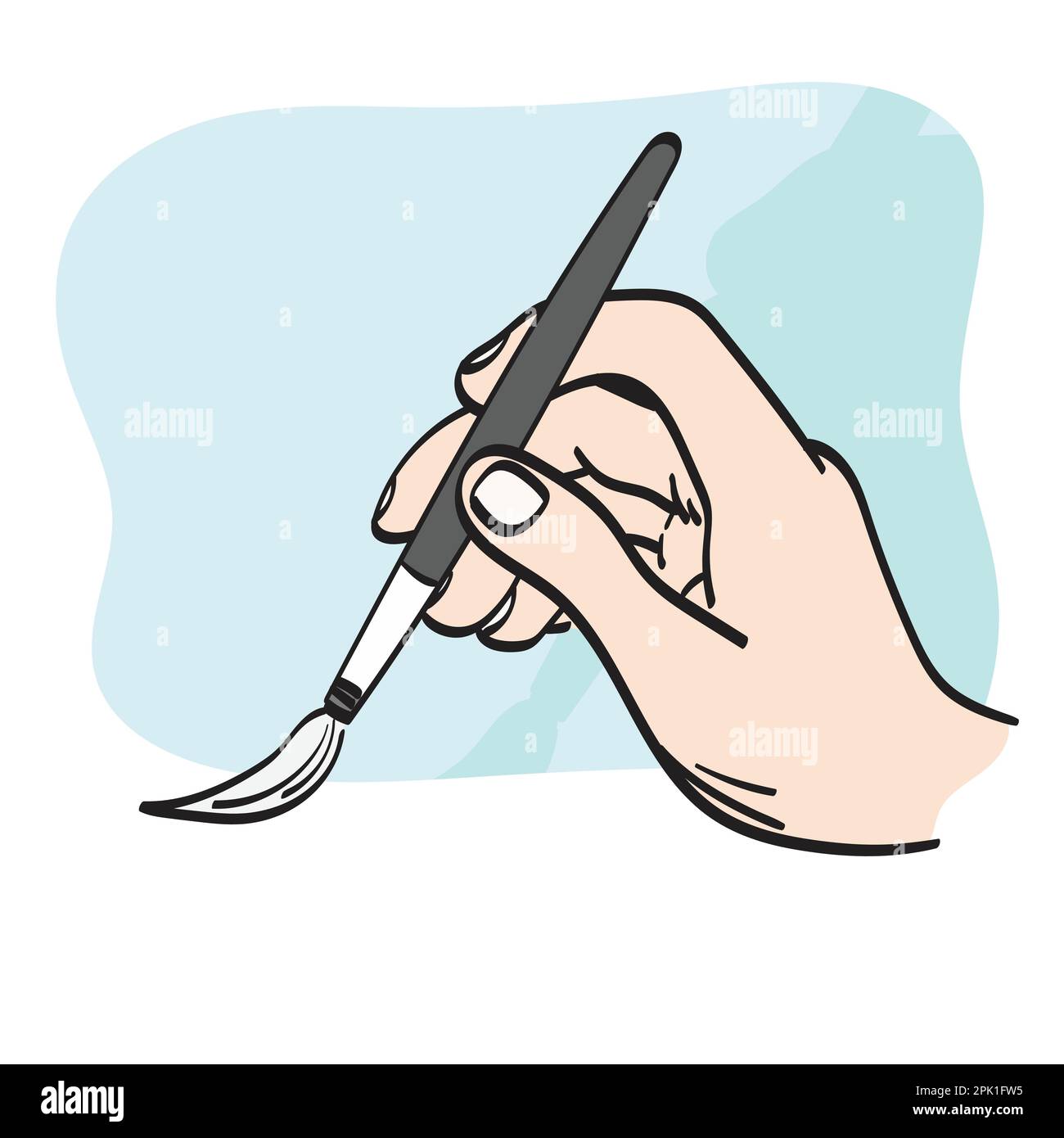 closeup hand holding paintbrush illustration vector hand drawn isolated ...