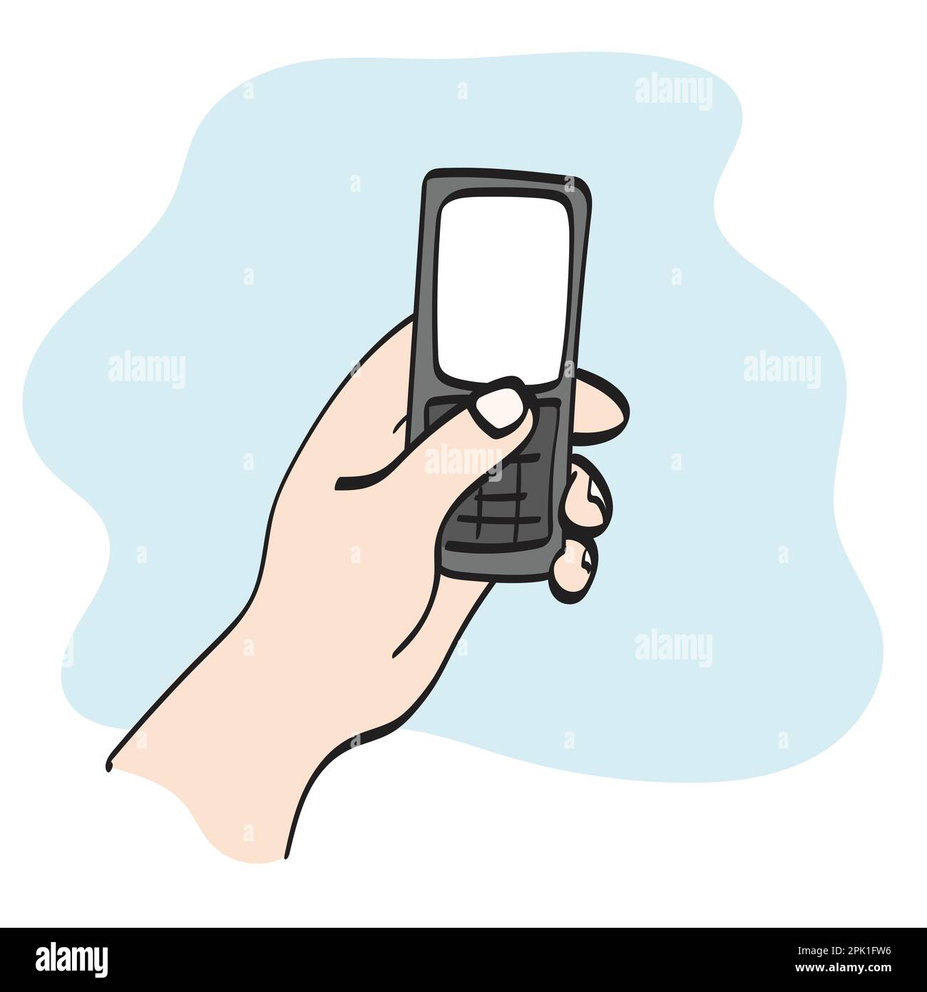 closeup hand holding retro mobile phone illustration vector hand drawn ...