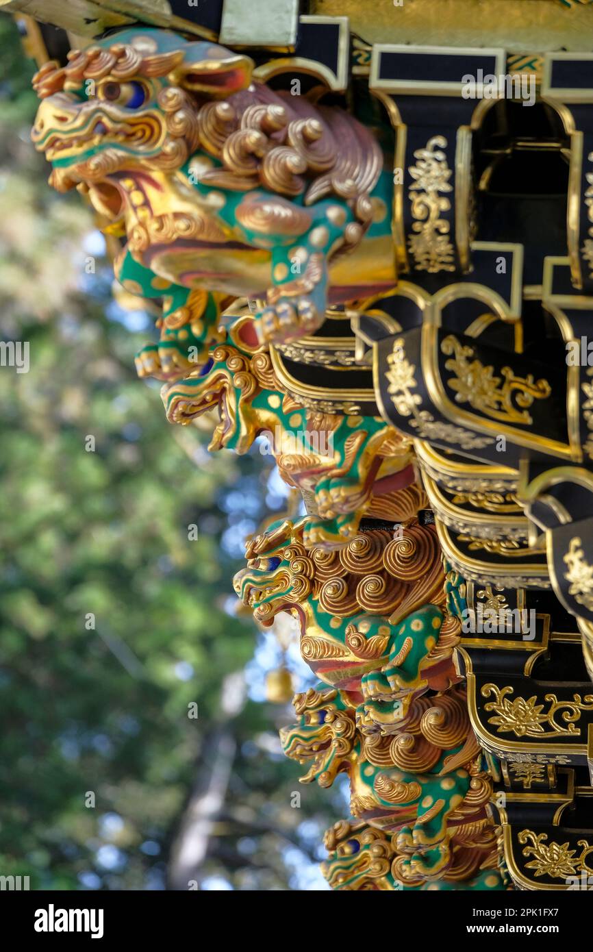 Nikko, Japan - March 11, 2023: Detail of the Nikko Toshogu, the shinto ...