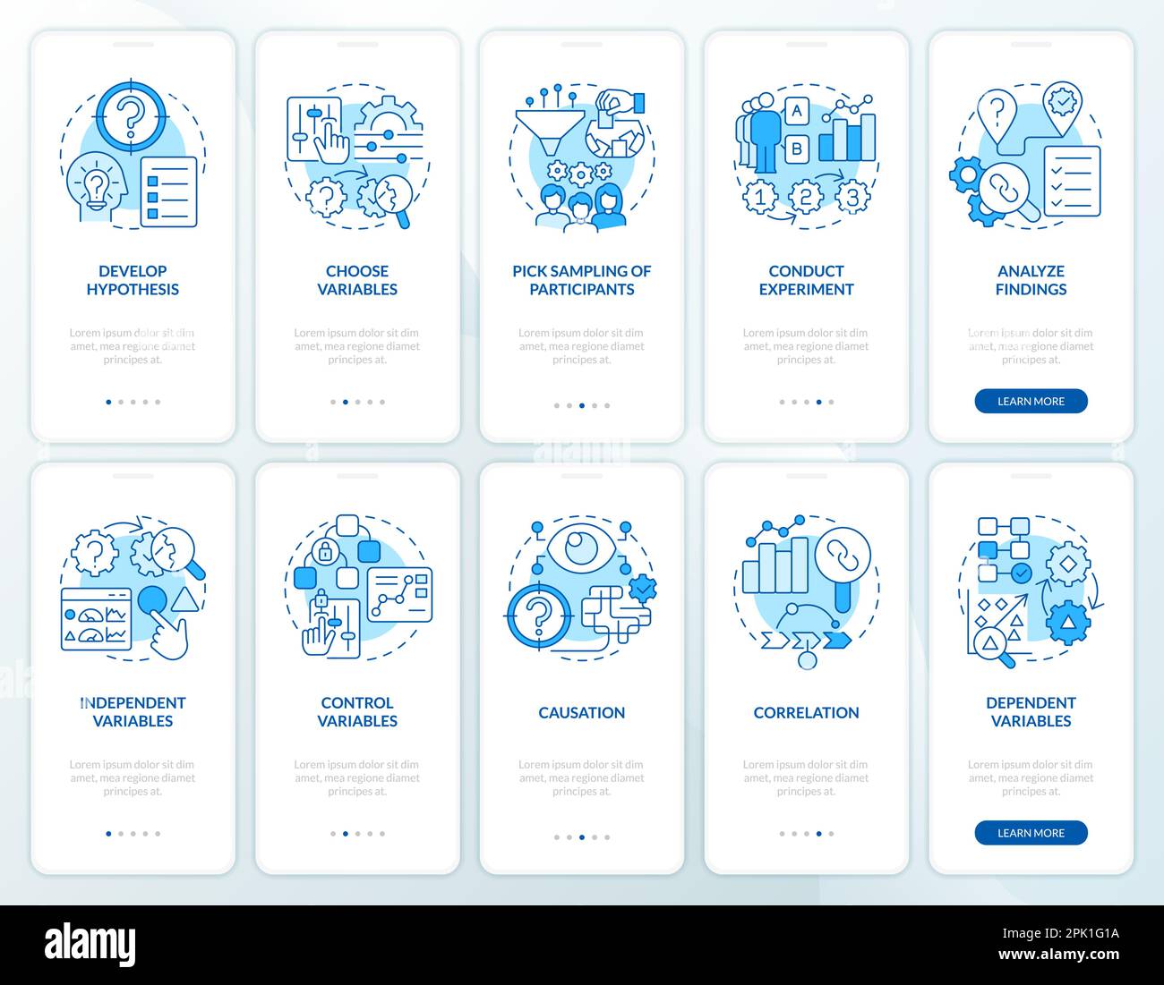 Causal research blue onboarding mobile app screens set Stock Vector Image & Art - Alamy