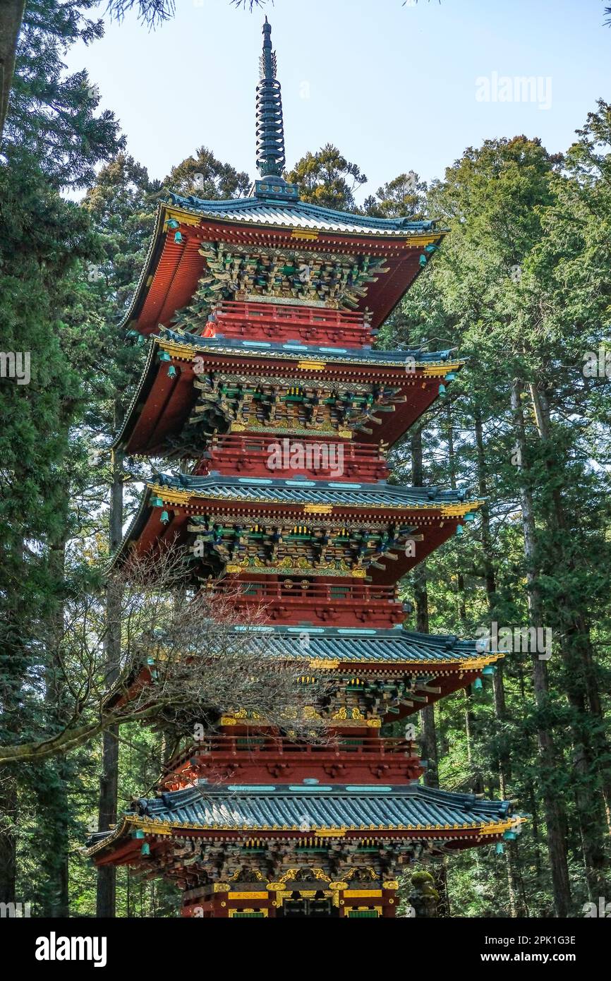 Nikko, Japan - March 11, 2023: Pagoda at the Nikko Toshogu, the shinto ...