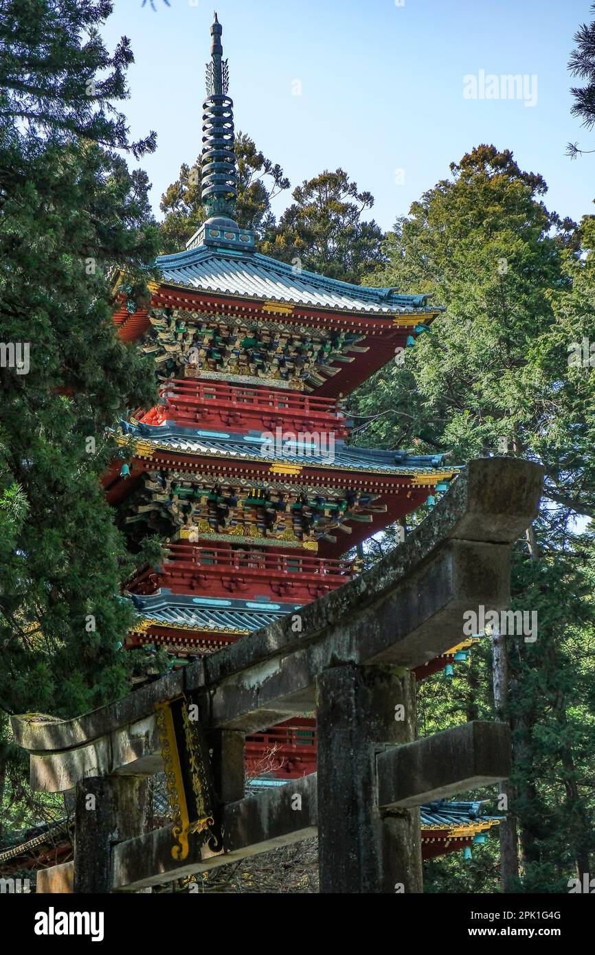 Nikko, Japan - March 11, 2023: Pagoda at the Nikko Toshogu, the shinto ...