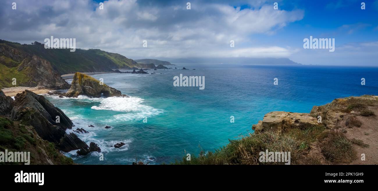 Ortigueira cliffs and atlantic ocean view, Galicia, Spain. Landmark ...
