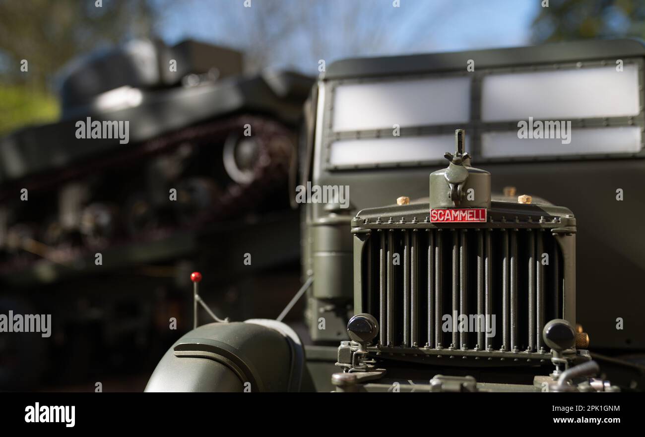 An 8ft remote control model tank and model tank transporter lorry which ...