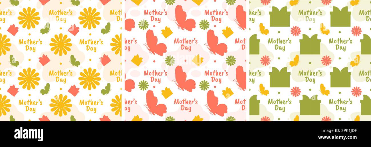 Set of Happy Mother Day Seamless Pattern Design in Element Decoration ...