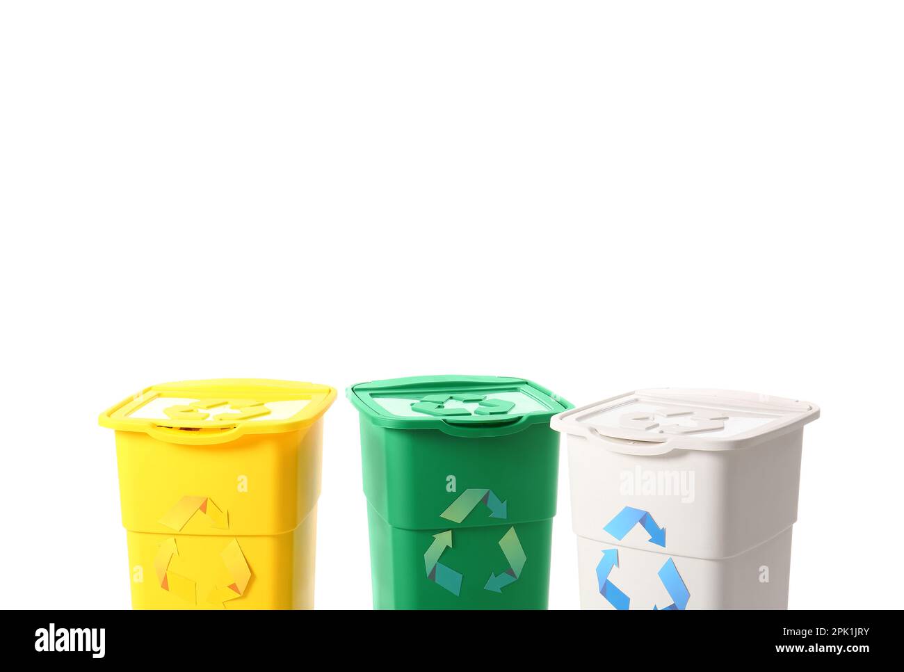 Containers for garbage isolated on white. Recycling concept Stock Photo ...
