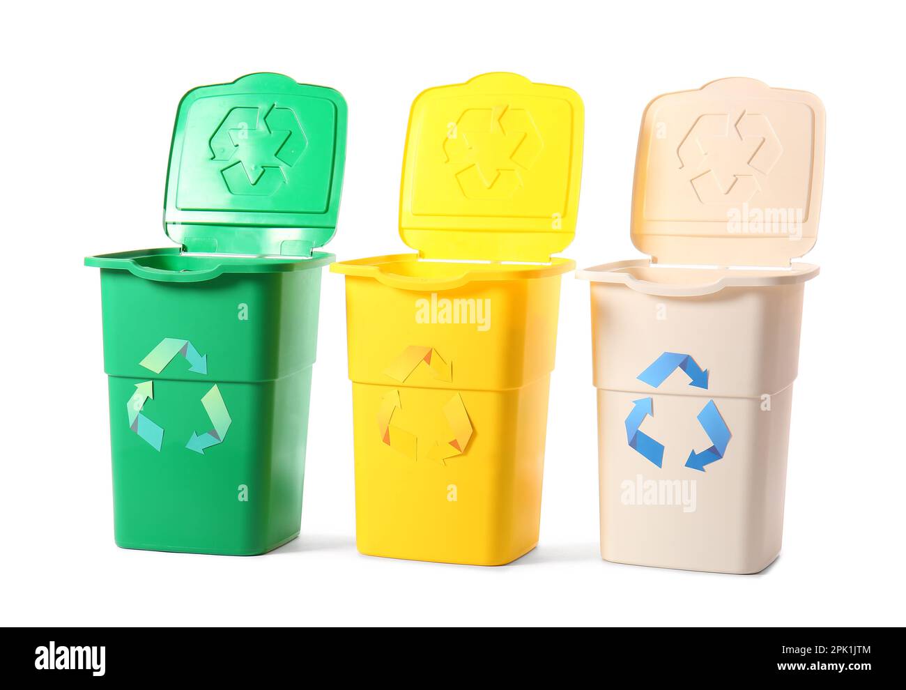 Containers for garbage isolated on white. Recycling concept Stock Photo ...